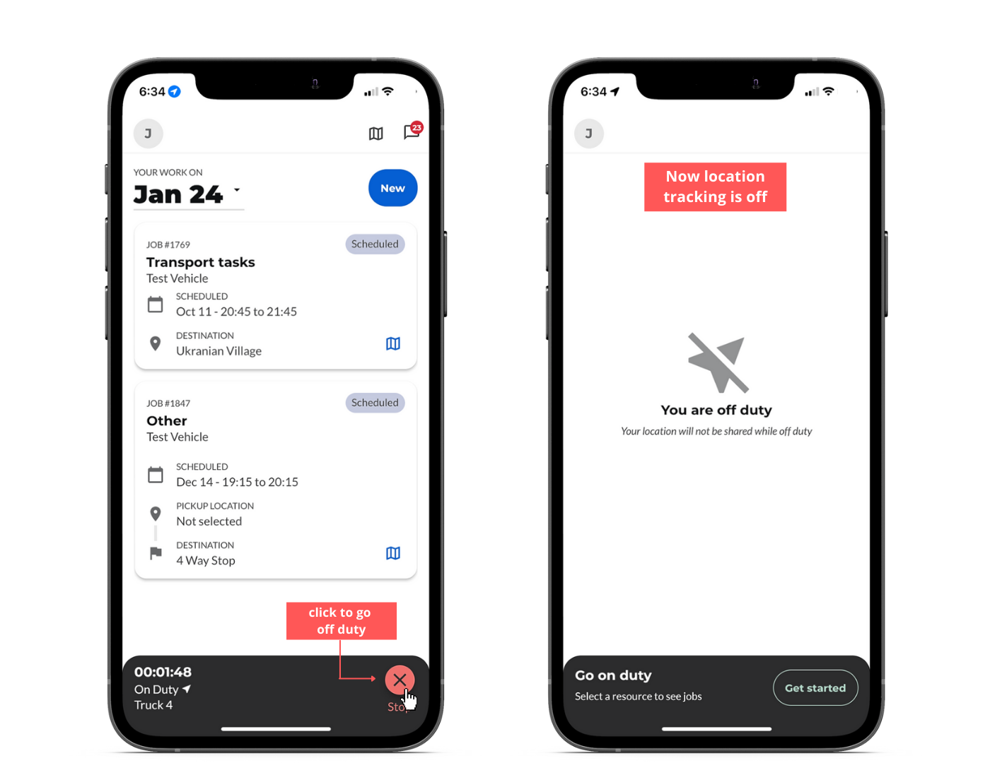 Go Off Duty and Stop Location Tracking